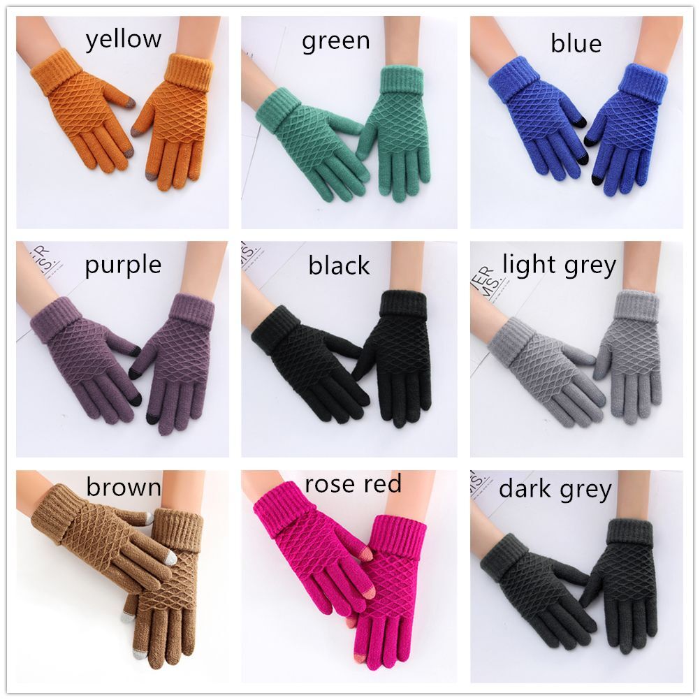 Elastic Thicken Warm Knitted Gloves Full Finger Thermal Touch Screen ...