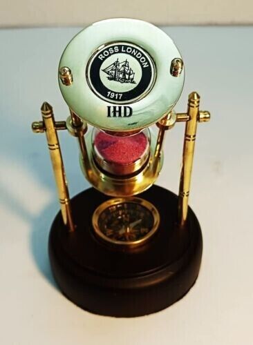 timer 5" Hourglass Sand Timer Glass Compass On Wooden Base 1 Minute ...