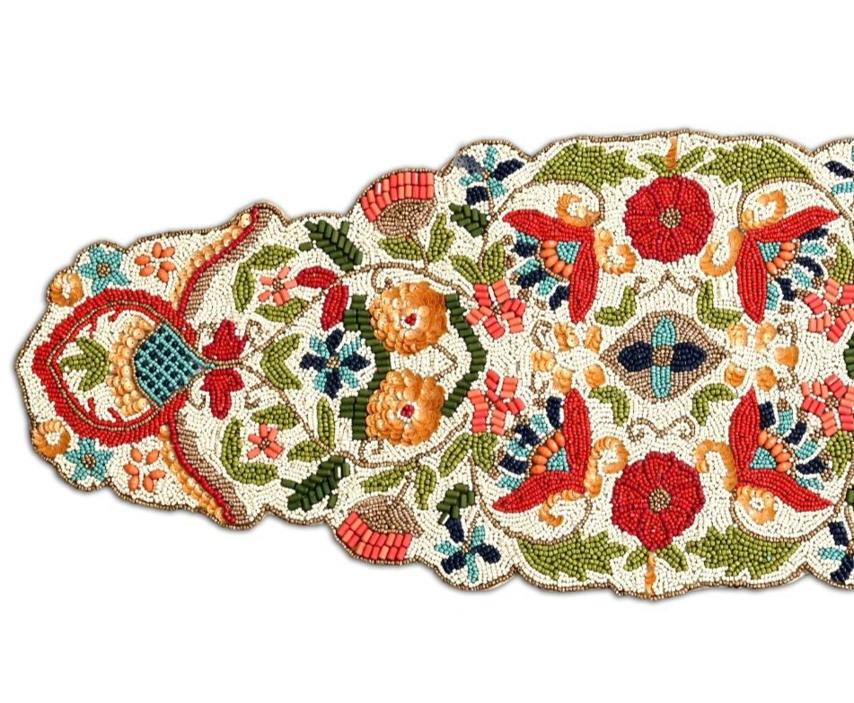 Floral Table Runner Multicolor Beaded Table Runner Spring Tableware ...
