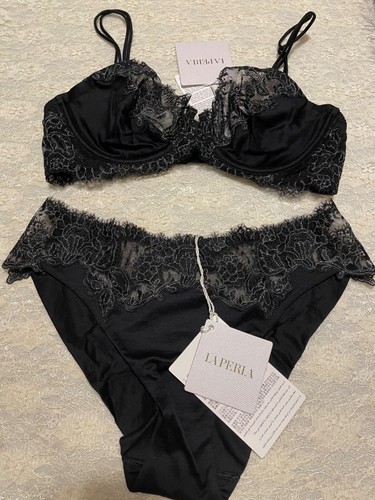 La Perla Clea Collection 34D S Bra Brief Panty Set Black Silver | eBay