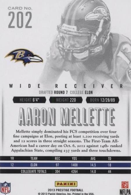 2013 Panini Prestige Aaron Mellette #202 for sale | eBay