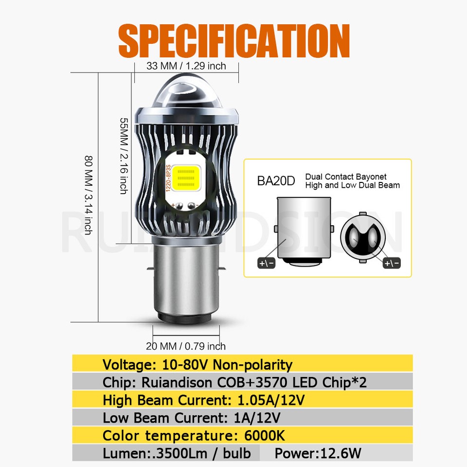 1pc BA20D H6 LED Motorcycle Headlight Bulb S1 S2 Hi Lo Beam DRL Lamp 10 ...
