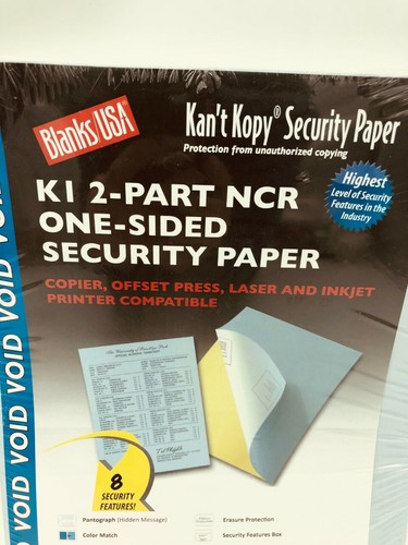 Blanks/USA Kan't Kopy® 8 1/2" x 11" 20 lbs 2 Part K1 Security Paper ...