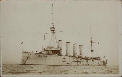 WWI Vintage RPPC British Navy BATTLESHIP HMS Drake Real Photo | eBay