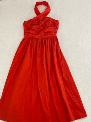 5a7 Cinq à Sept Fit & Flare Dress Womens Size 6 Red Halter Pleated ...