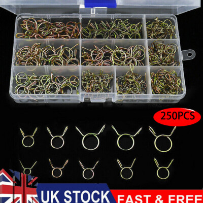 UK 250Pcs Fuel Line Hose Tubing Spring Clip Kit Oil Pipe Air Tube ...