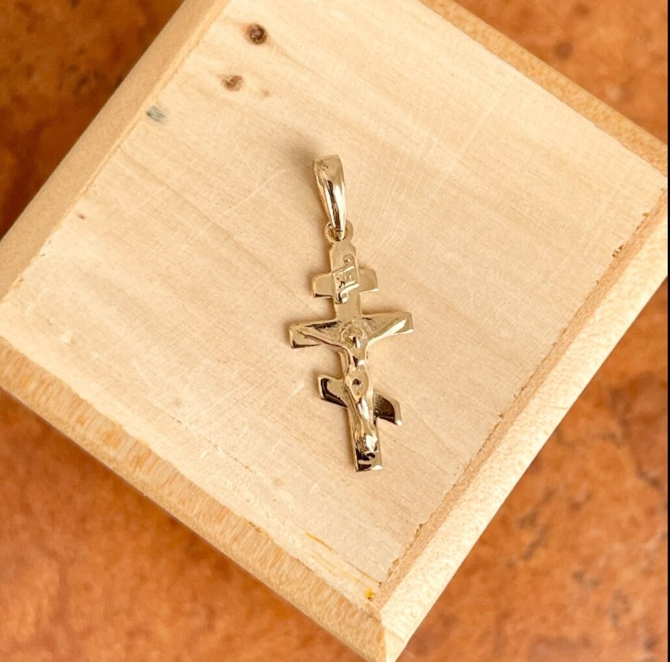 14KT Yellow Gold Crucifix Eastern Orthodox Small Cross Pendant Charm | eBay