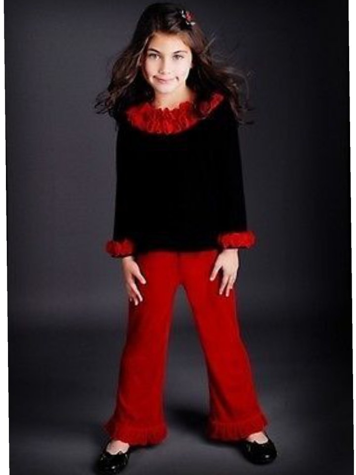 Toddler Greggy Girl Black Velour Red Rosette Holiday Top Pants Set Size ...