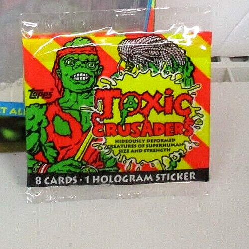 TOXIC CRUSADERS CARDS 1 SEALED CELLO PACK 1991 TOPPS-8 CARDS 1 HOLOGRAM ...