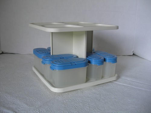 Tupperware Blue Modular Spice Containers (8) w/ Tupperware Revolving ...