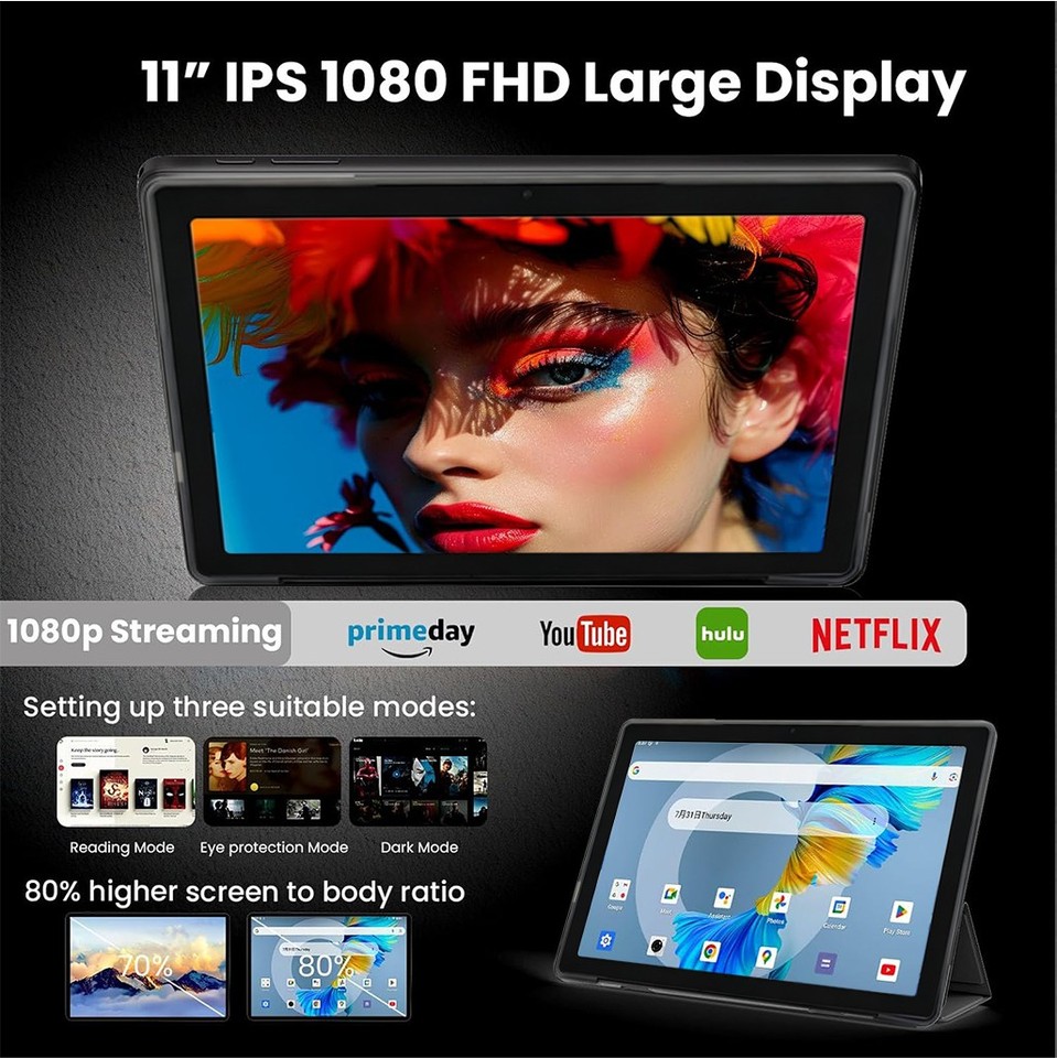 Tablet 11 Inch Android 15 Tablets 20GB RAM+128GB ROM (TF 1TB) with Octa ...