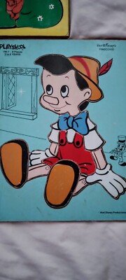 3 Vintage Playschool Connor Toy Wood Puzzles Pinocchio Hey Diddle ...