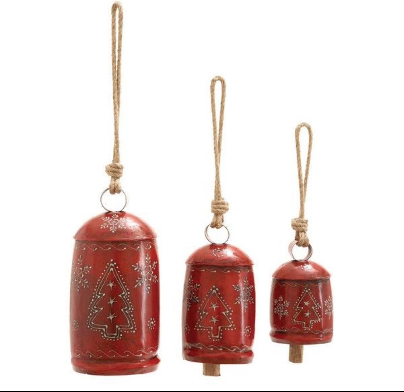 Set of 3 Large Galvanized Bells Red Bells Decorations for Home ...