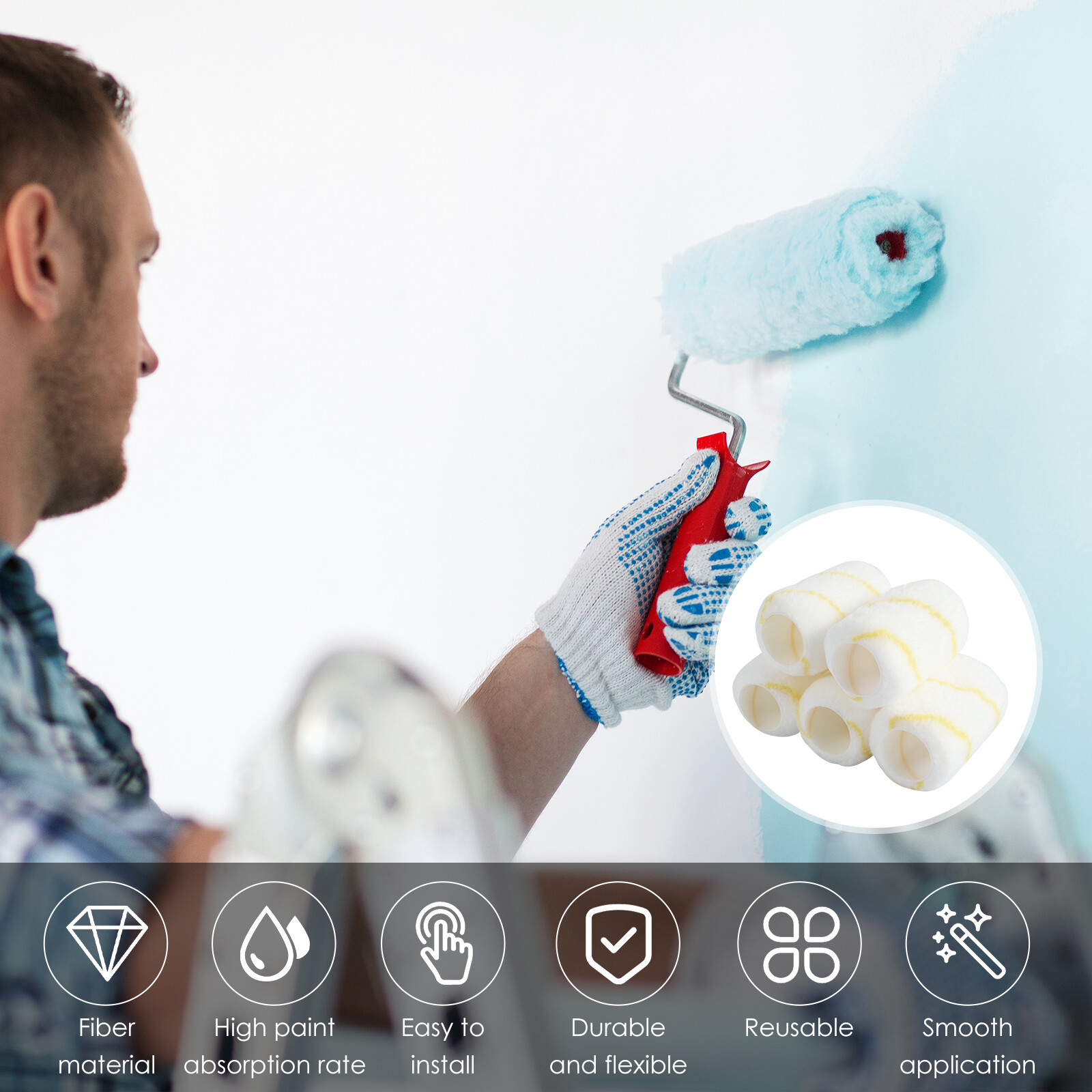 24Pcs Paint Roller Cover Nap 4inch House Painting Roller Cover Reusable ...