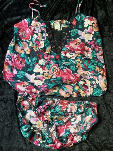 Vintage Victoria’s Secret Silk Satin Floral Cami & Panty Lingerie Set ...