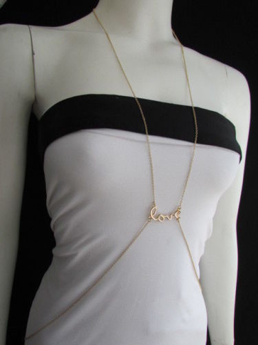 New Women Gold Body Chain Jewelry LOVE Pendant Charm Beach Pool Party ...