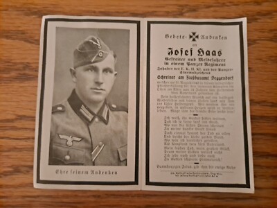 German WW2 - Soldier Death Card Panzer Rgt - 1943- Ek II PANZER ASSAULT ...