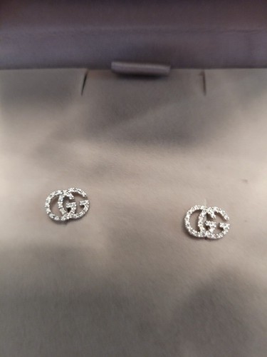 Gucci 18k White gold Diamond Earrings Double GG - Read Description | eBay