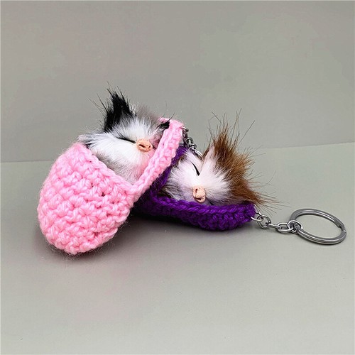 Cute Sleeping Cat Keychain Slipper Cat Plush Pendant Car Key Chain Bag ...