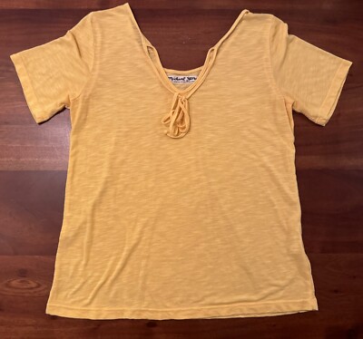 Michael Stars Women’s Sz OS Slub Short Sleeve V Neck Lemon Yellow Top T ...