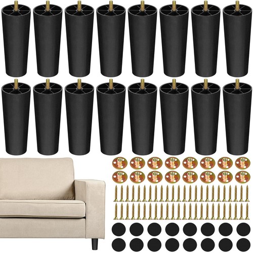 8 Pack 6 Inch Plastic Furniture Legs with M8 T-Nuts Screws Tapered Sofa ...