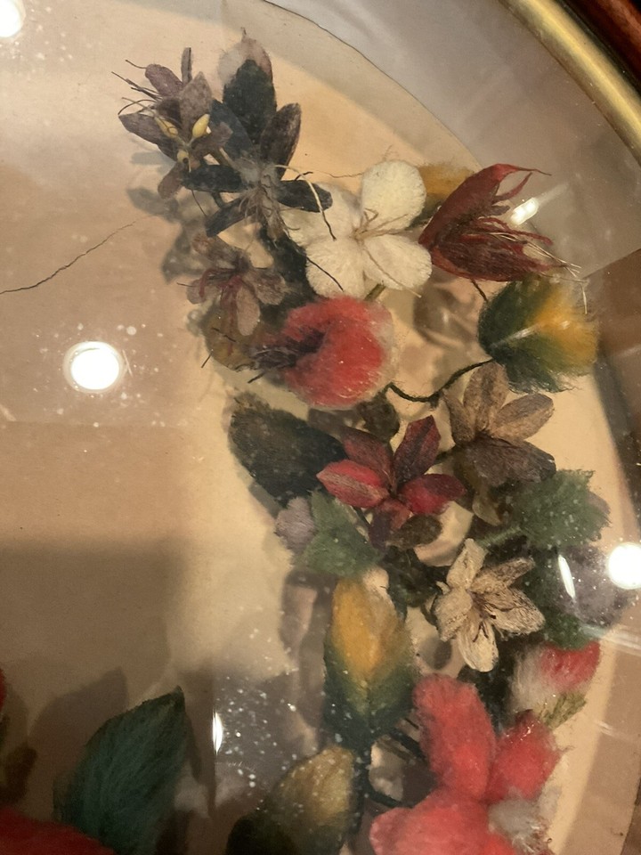 Antique Victorian Mourning Wreath Folk Art Shadowbox Frame Round 18.5 ...