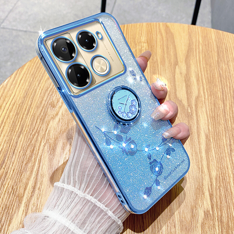 For Infinix Note 40 Pro 5G Bling Glitter Clear Ring Holder Soft TPU ...