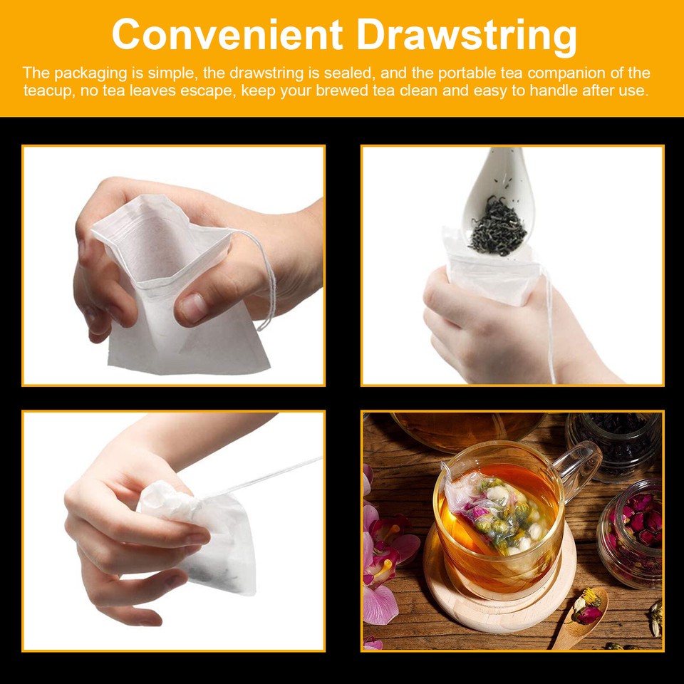 400Pcs Tea Bags Disposable Drawstring Flip Empty Teabags Herb Loose ...