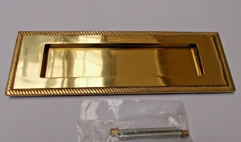 POLISHED BRASS -Front door Internal External letter box postal plate ...