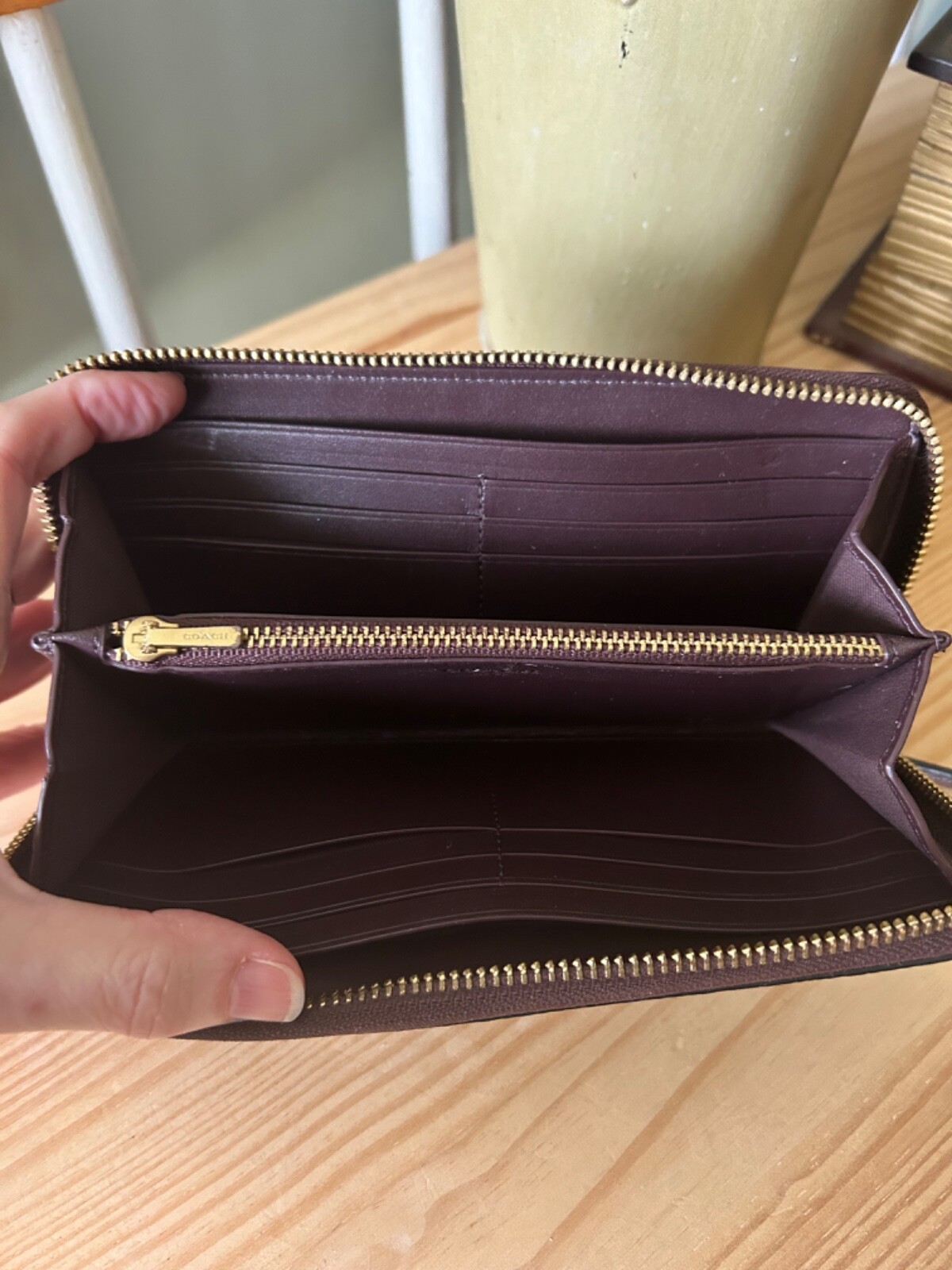 COACH Border Rivet Slim Leather Accordion Zip Around … - Gem