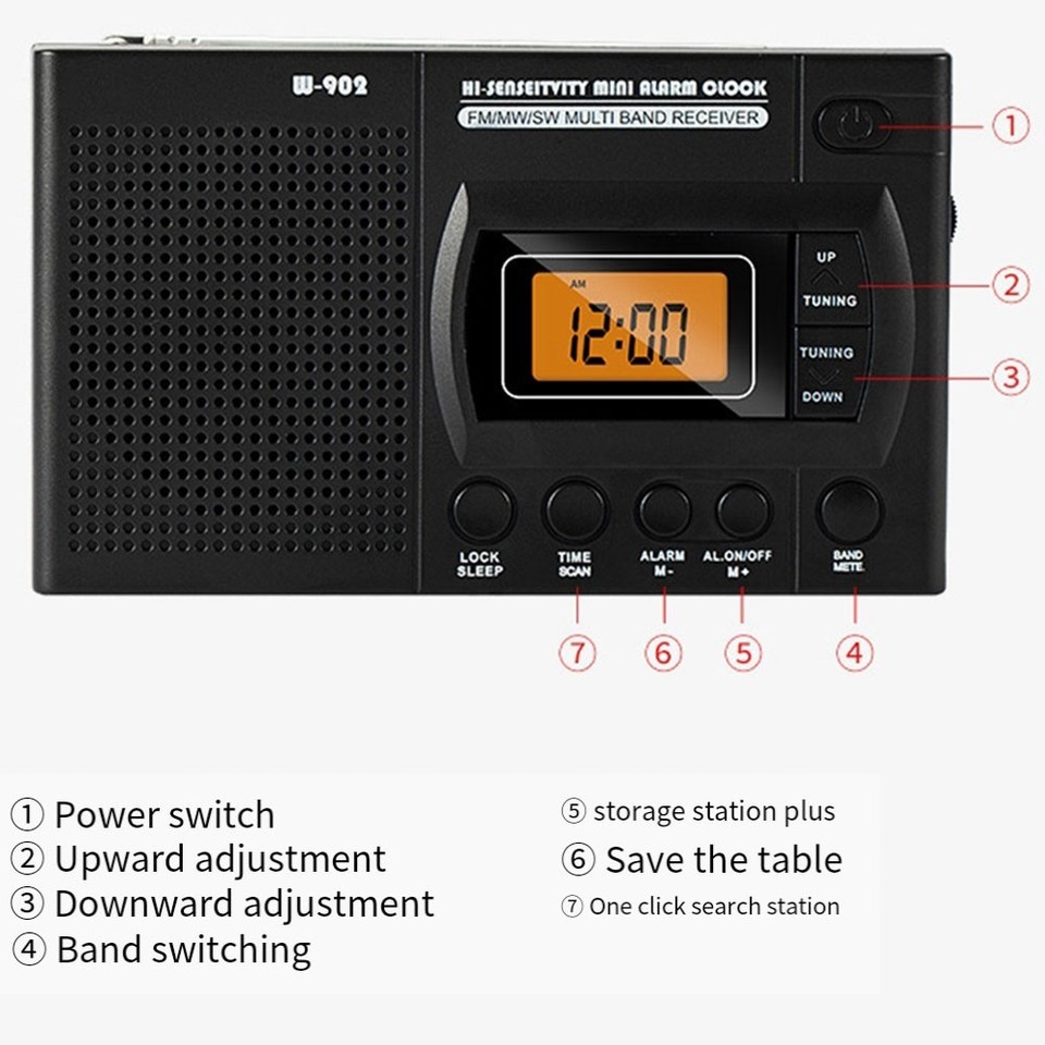 Ultra Wide Signal FMAMSW LCD Clock Radio MultiBand Portable Clock ...