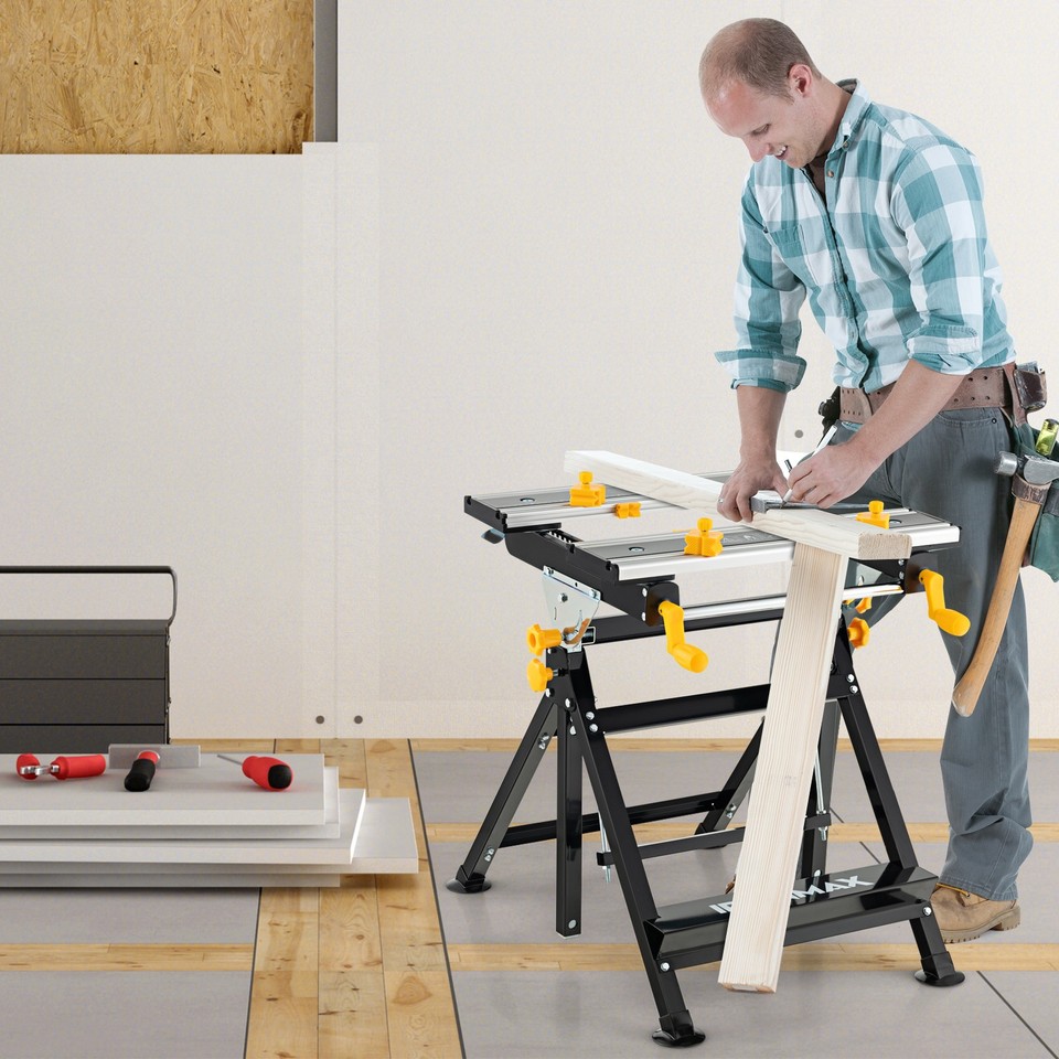 Folding Work Table Portable Workbench W/Tiltable Platform & Adjustable ...
