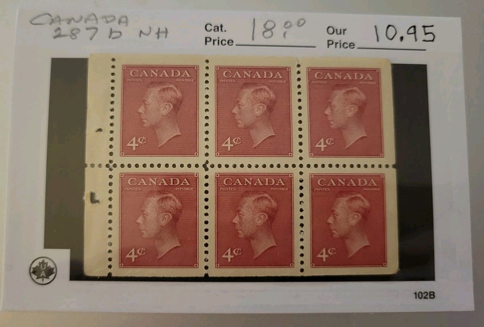 Canada Scott #287b – 1950 4¢ Wilding Issue – Mint NH Booklet Pane – VF ...