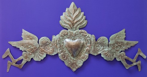 Rustic Mexican tin sacred heart day of the dead angels wall hanging ...