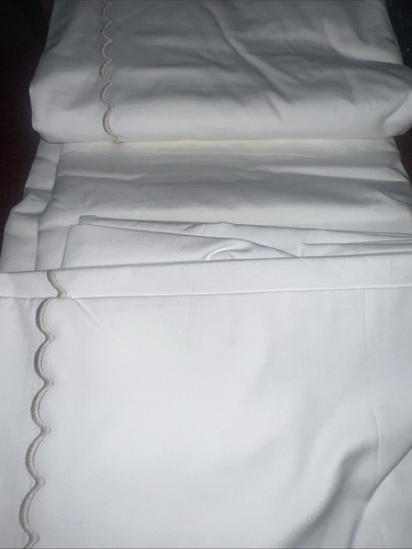 Matouk Queen Duvet Cover Set Astrid White Silver Cotton Percale 350 tc ...