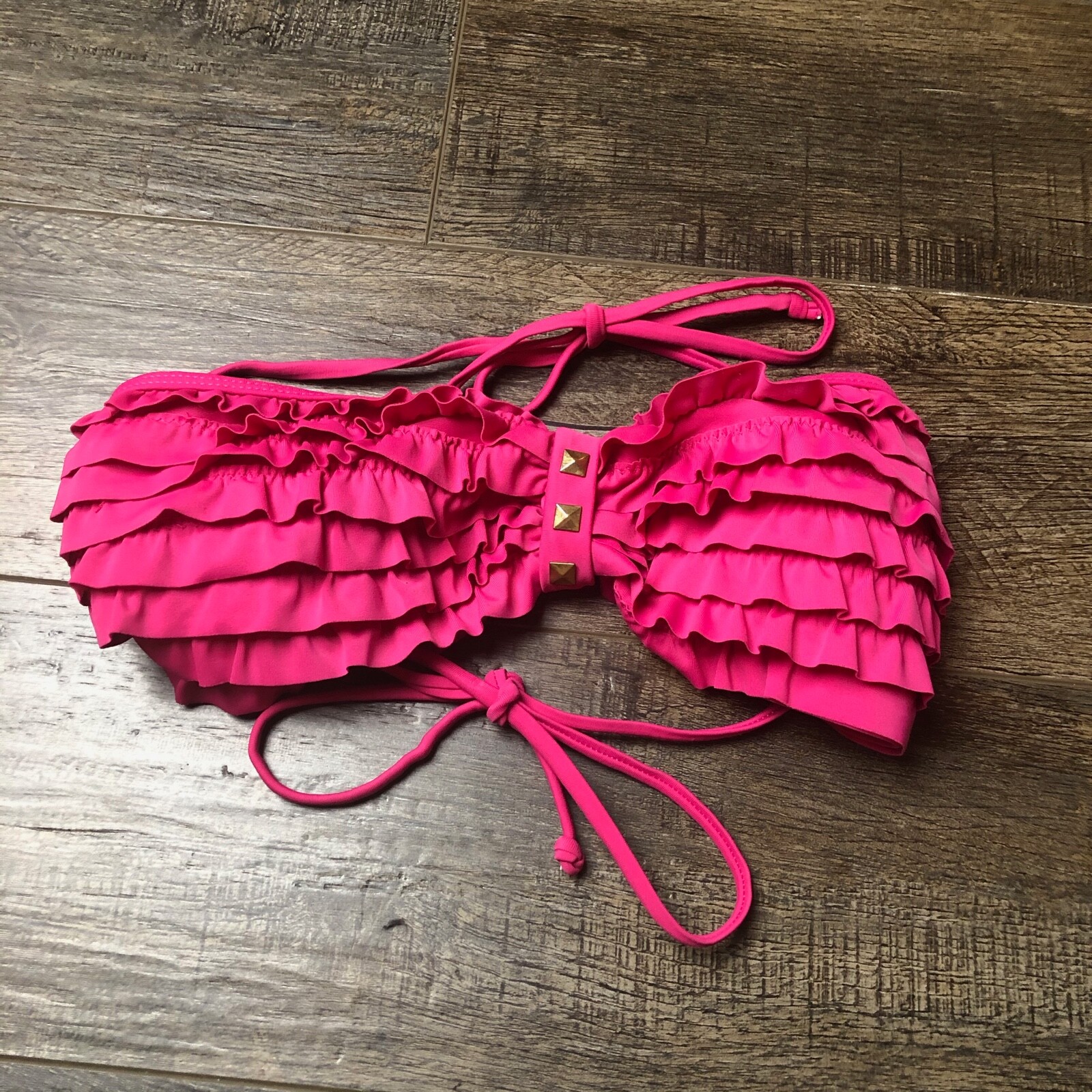 Plunge Ruffled Pink Bikini Top Swim Suit (size Medium) - Gem