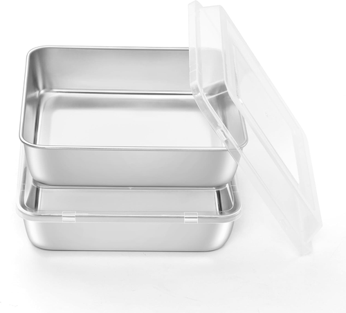 8X8 Inch Square Baking Cake Pan with Lid Set of 2 Stainless Steel ...