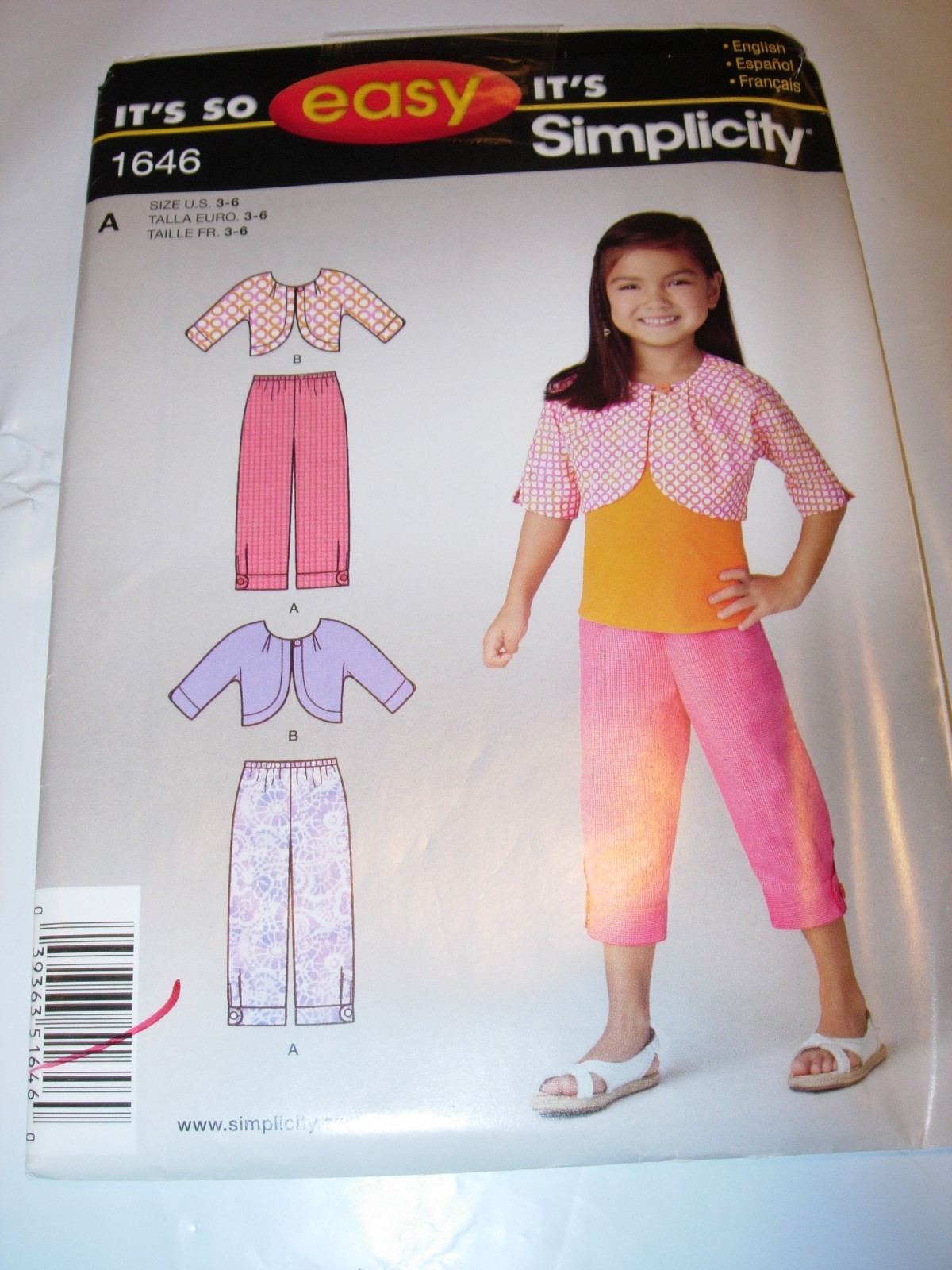 GIRLS UNCUT SIMPLICITY Sewing Pattern 1646 CAPRI PANTS BOLERO JACKET ...