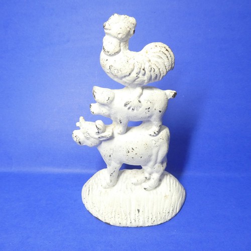 Cast Iron Farm Animals Cow Pig Rooster Stacked Bookend Doorstop Vintage ...