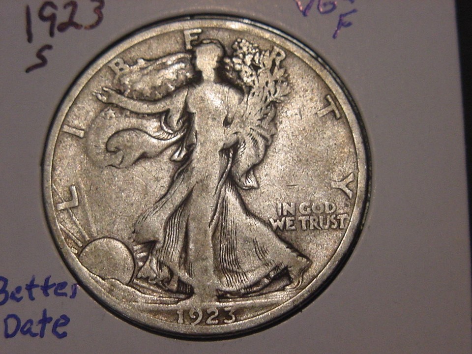 1923-S WALKING LIBERTY HALF VG + F NICE ORIGINAL BETTER DATE SHIPS FREE ...