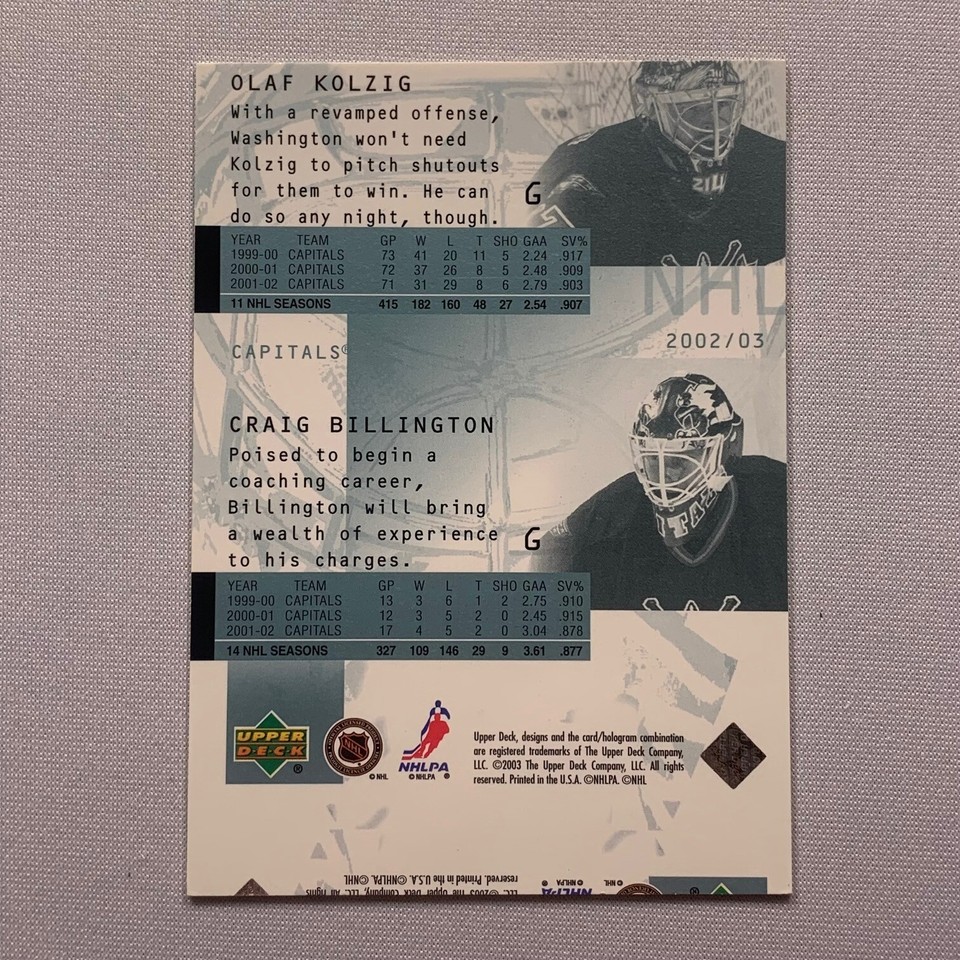 Craig Billington Olaf Kolzig 2002-03 Upper Deck Mask Collection Promo ...