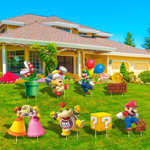 8 Pcs Mario Birthday Party Supplies Mario Yard Signs with Stakes Kids ...