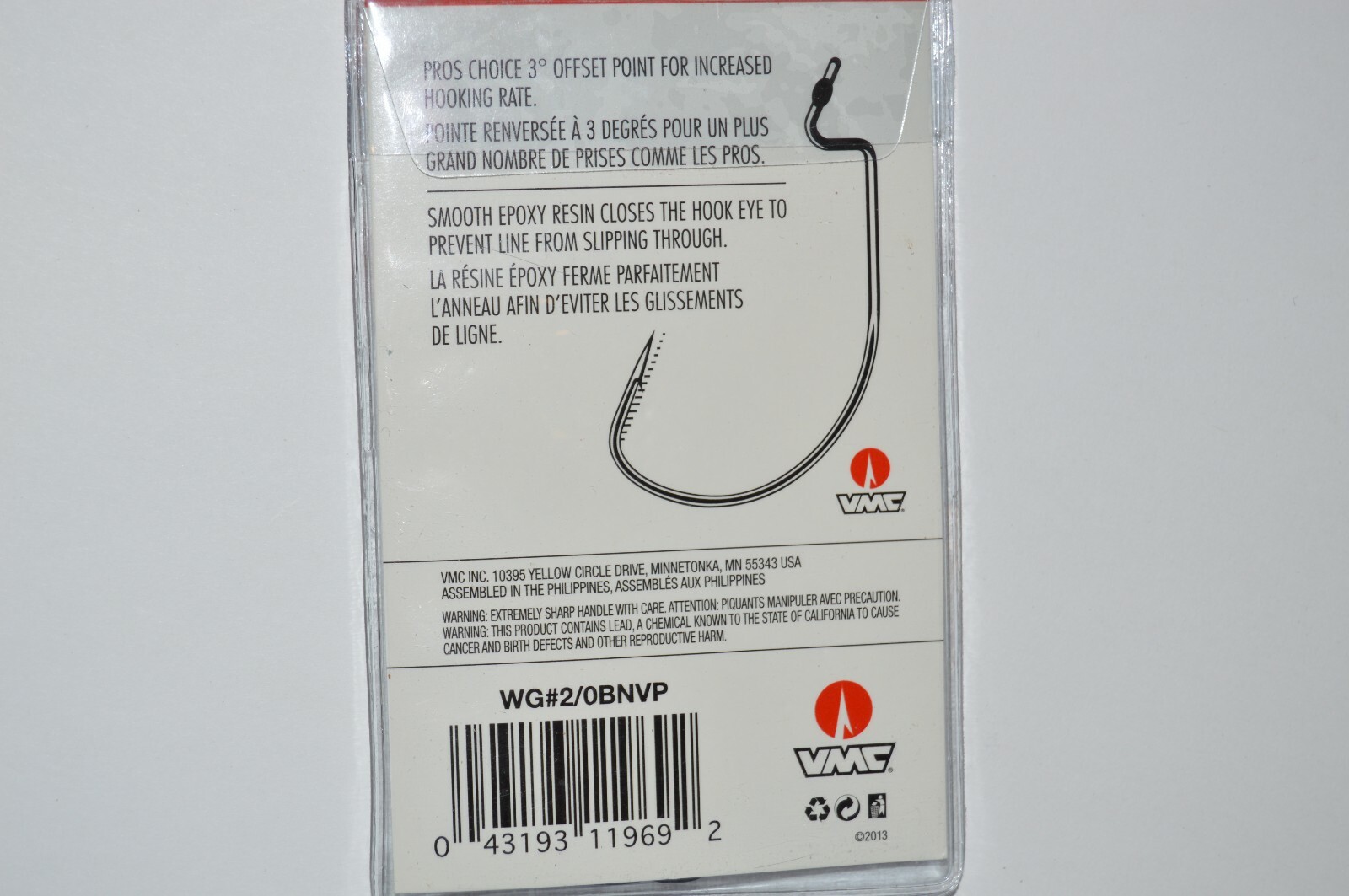 5 packs vmc plastic worm hook offset wide gap resin closed eye 2/0 ...