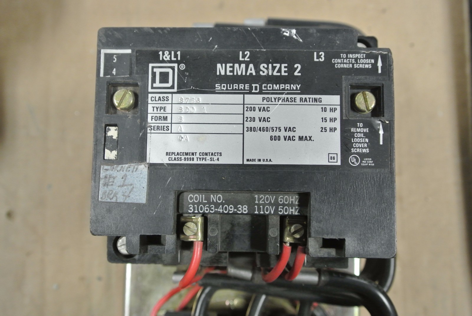 Square D Size 2 Class 8736 Reversing starter 3Ph 600V - 120V COIL ...