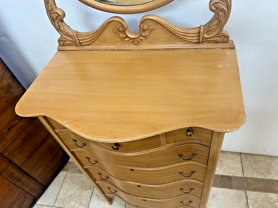 Antique Dresser Tallboy with Mirror Seven Drawers One locking top ...