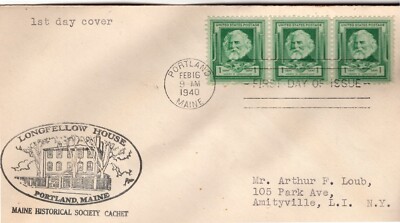 US FDC #864 – 1940 Famous Americans: 1c Henry Wadsworth Longfellow ...