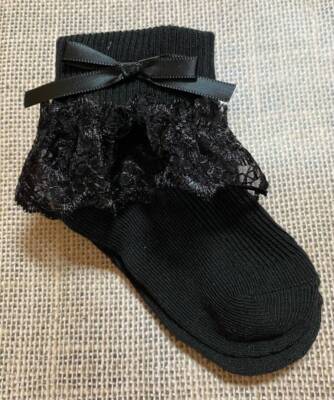 Baby Toddler Girls Black Ruffle Socks with Bow 6-12 Months | eBay