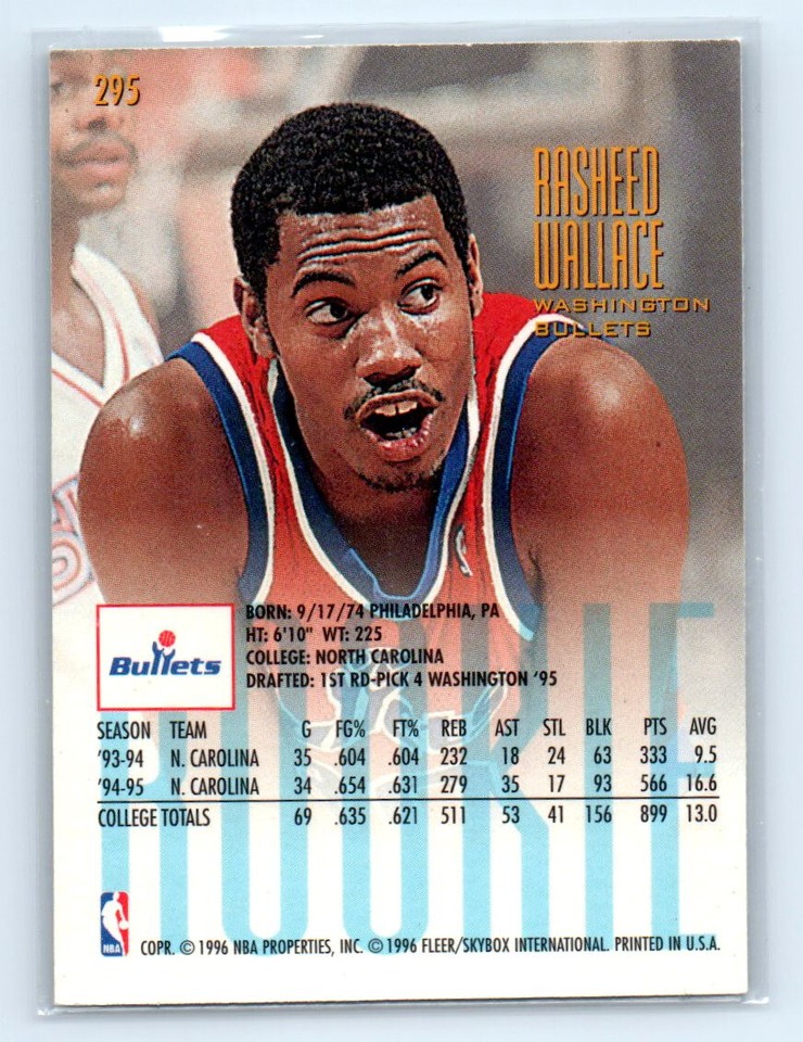 1996 Fleer Ultra #295 Rasheed Wallace Washington bullets | eBay