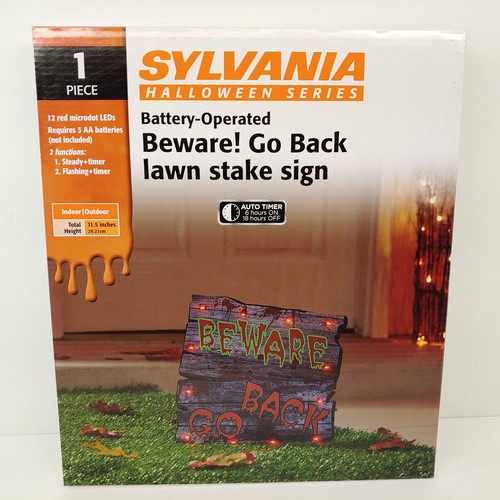 Sylvania Halloween Series 1 Beware! Go Back Lawn Stake Sign Battery ...