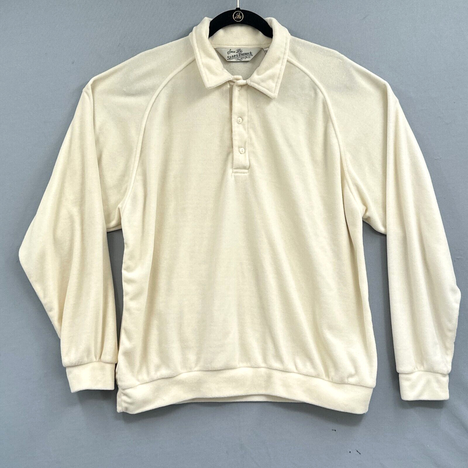 VTG 70s Sears Roebuck Velour Polo Shirt Mens Sz L Ivo… - Gem